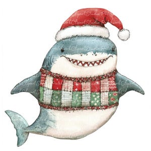 10 Christmas Shark Clipart Bundle, PNG & JPG, Printable Patchwork ...
