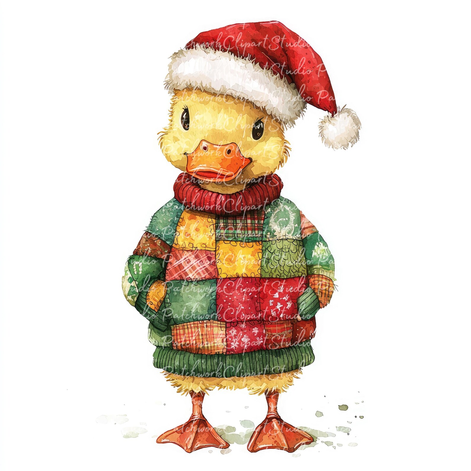 10 Christmas Duck Clipart Bundle, PNG & JPG, Printable Patchwork, XMAS ...