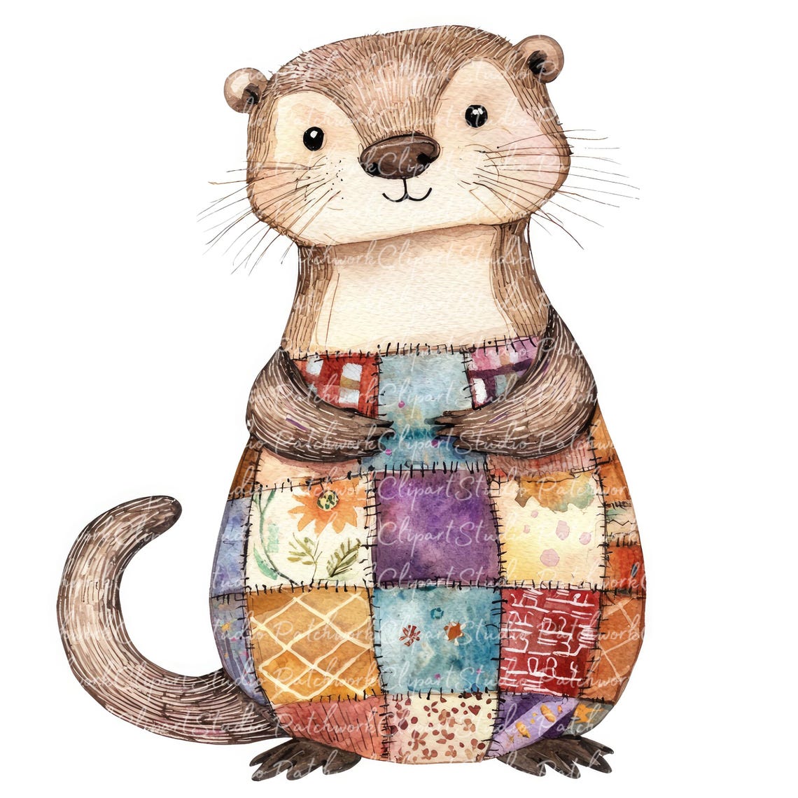 10 Otter Clipart Bundle, PNG & JPG, Printable Patchwork Animals ...