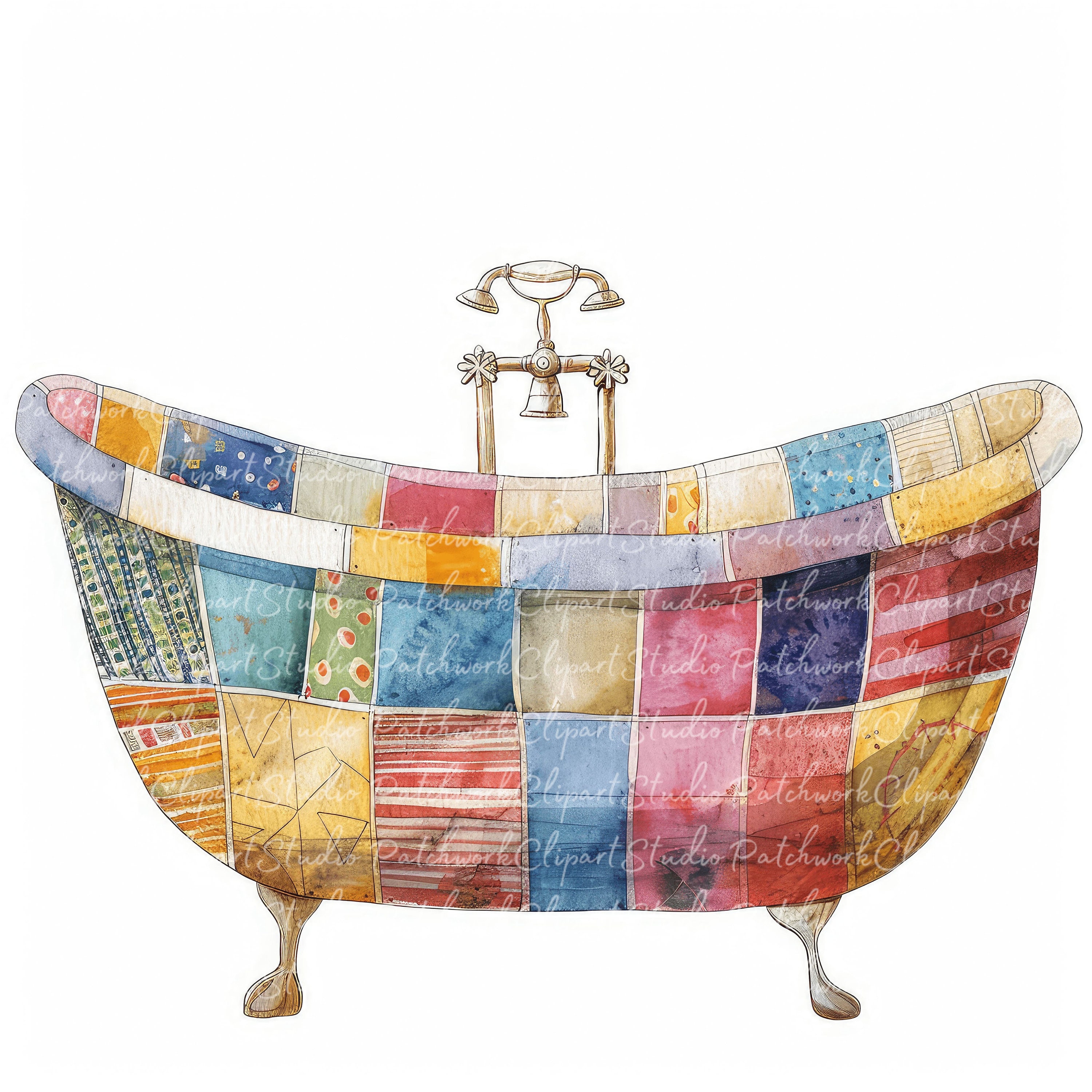 10 Bathtubs Clipart Bundle, PNG & JPG, Printable Patchwork Bathtub ...