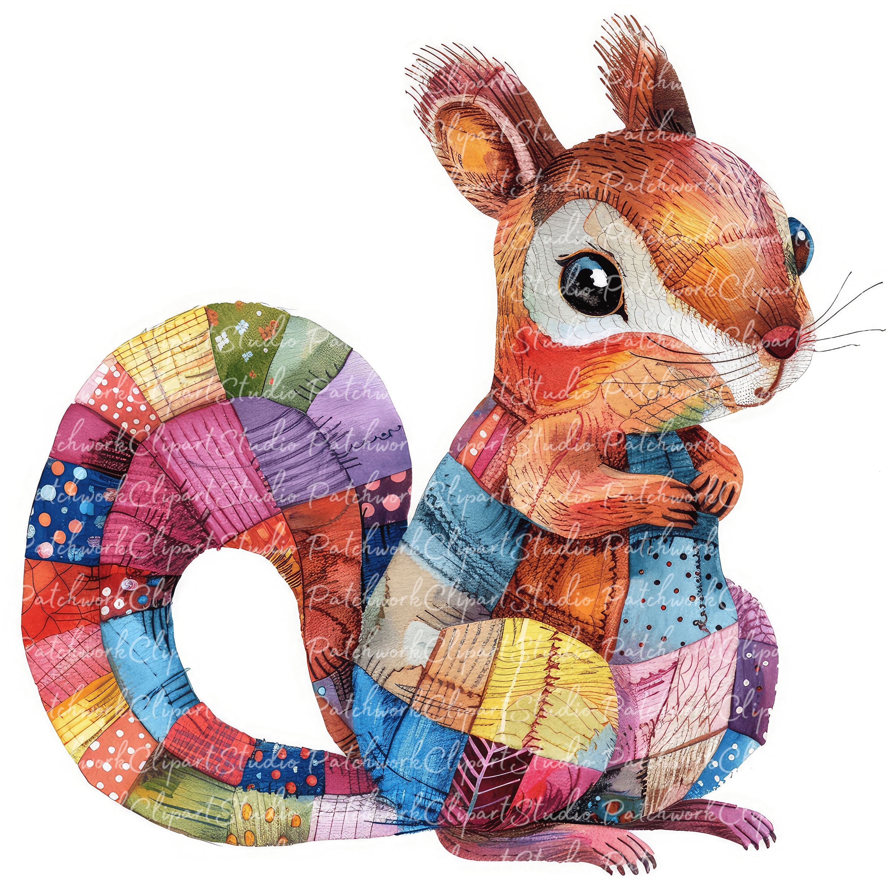 10 Squirrels Clipart Bundle, Printable Patchwork Squirrel, Quilted ...