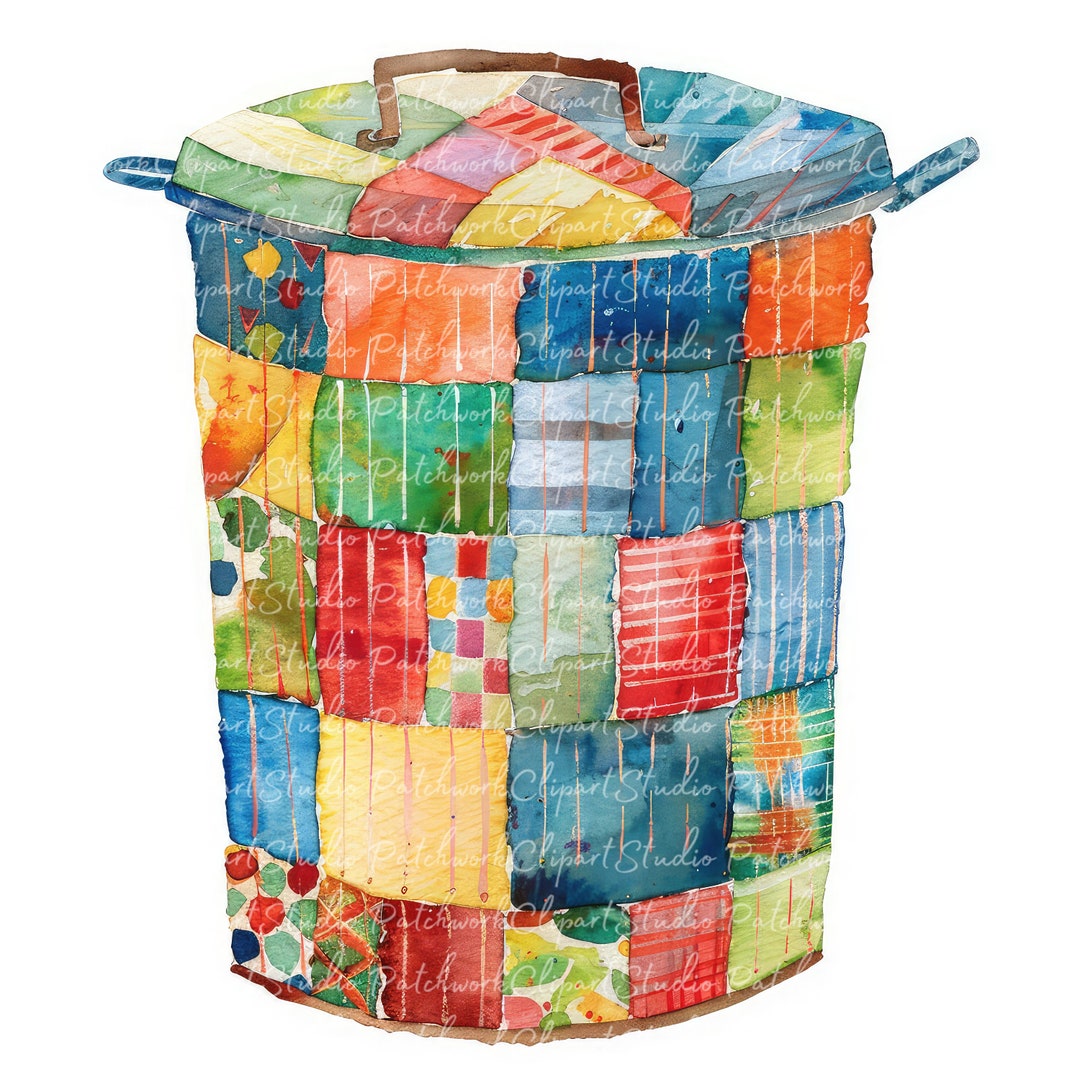 10 Trash Can Clipart Bundle, Printable Patchwork Garbage Can, Cute ...