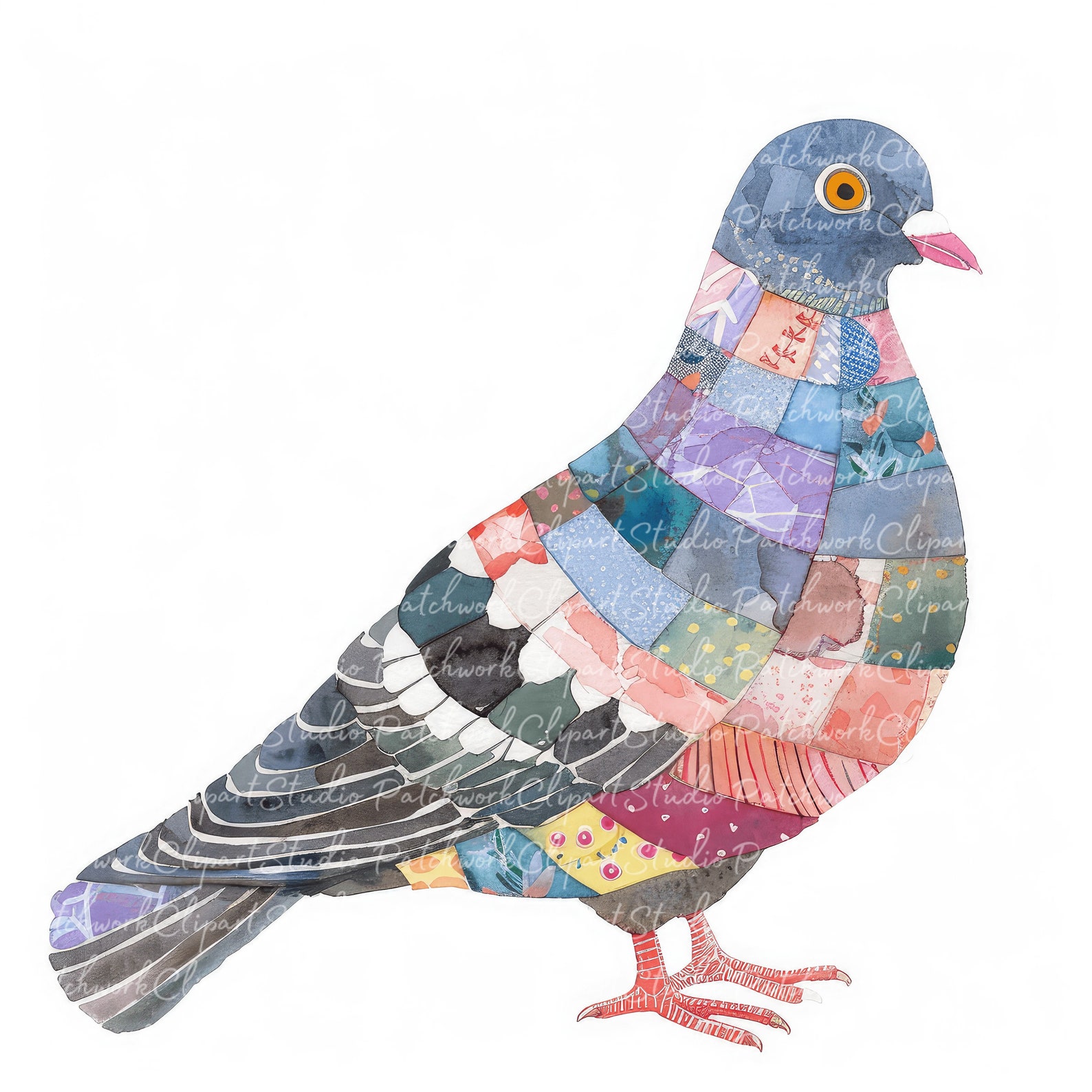 10 Pigeons Clipart Bundle, PNG & JPG, Printable Patchwork Pigeon ...