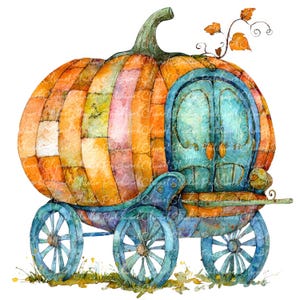 10 Pumpkin Carriage Clipart Bundle, PNG & JPG, Printable Patchwork ...