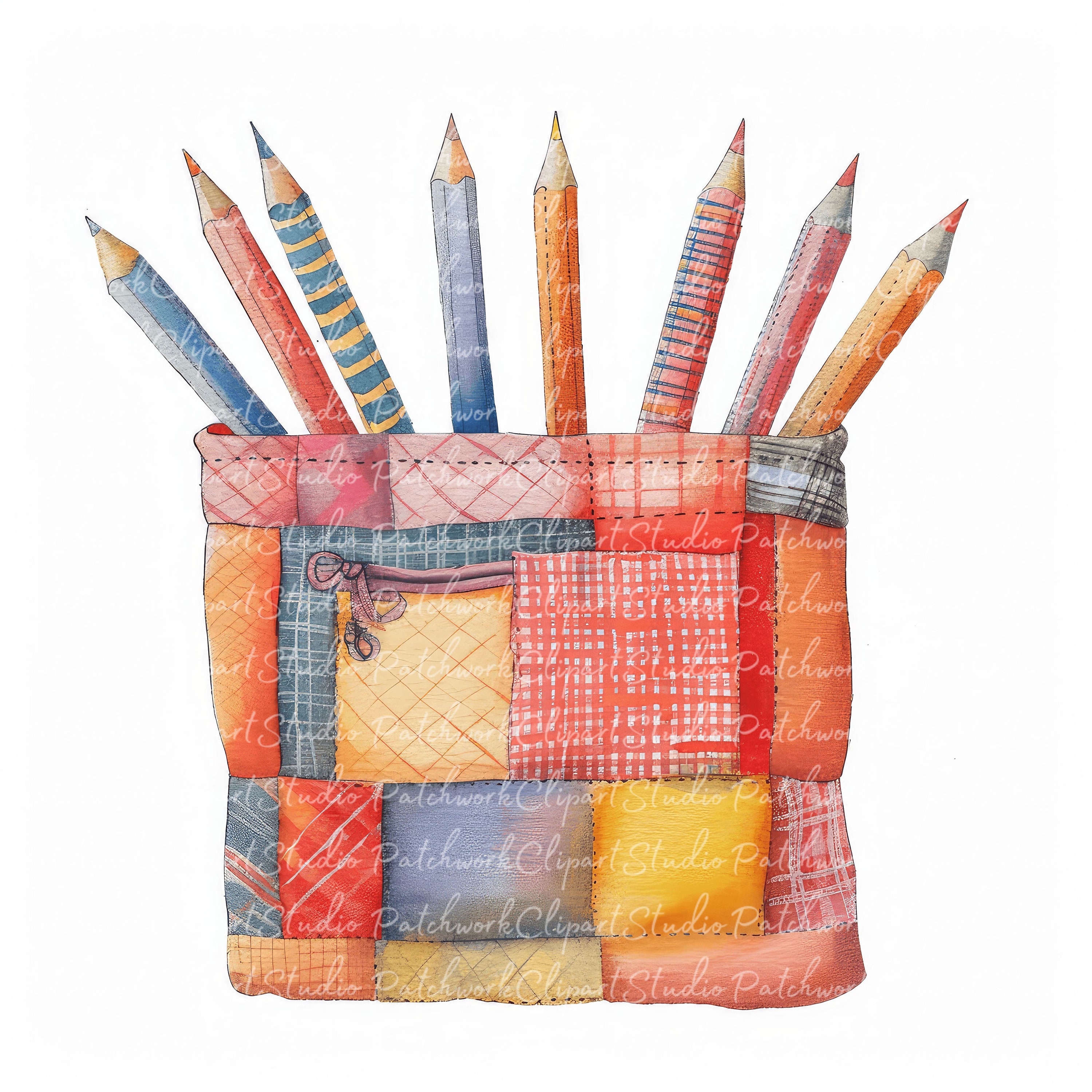 10 Pencil Case Clipart Bundle, PNG & JPG, Printable Patchwork Pencil ...