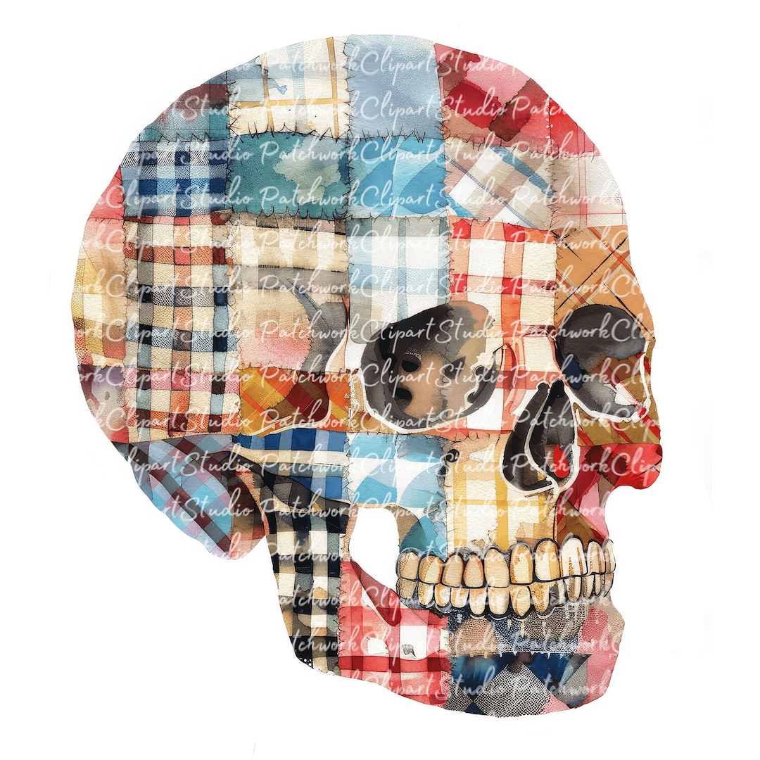 10 Skulls Clipart Bundle, JPG & PNG, Printable Patchwork Skull, Skull ...