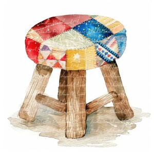 10 Stools Clipart Bundle, PNG & JPG, Printable Patchwork Stool, Illustrations, Digital Download ...
