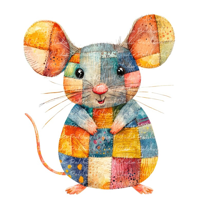 10 Mice Clipart Bundle, PNG & JPG, Printable Patchwork Mouse ...