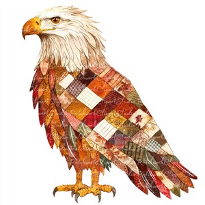 10 Autumn Eagle Clipart Bundle, PNG & JPG, Printable Patchwork, Eagle ...