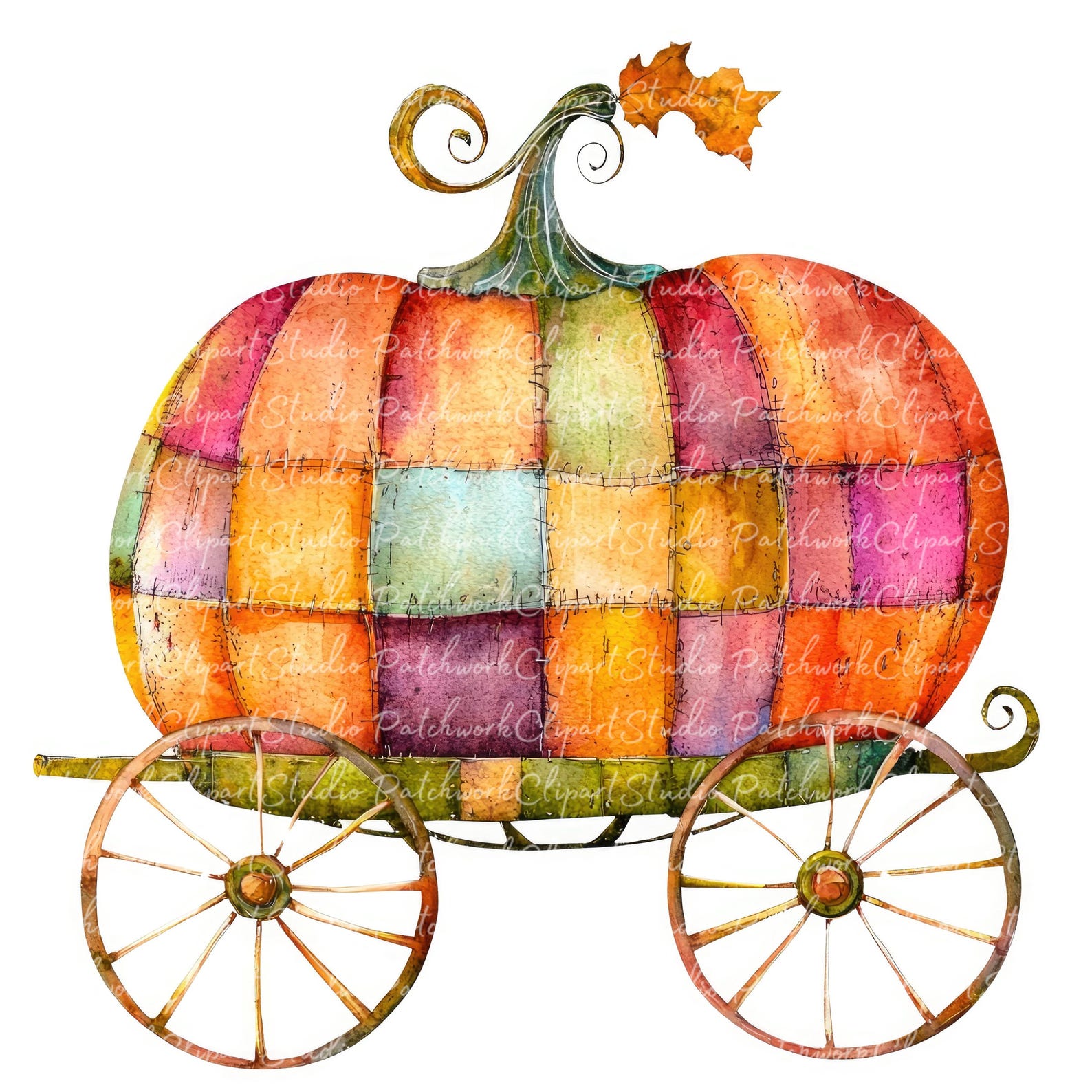 10 Pumpkin Carriage Clipart Bundle, PNG & JPG, Printable Patchwork ...