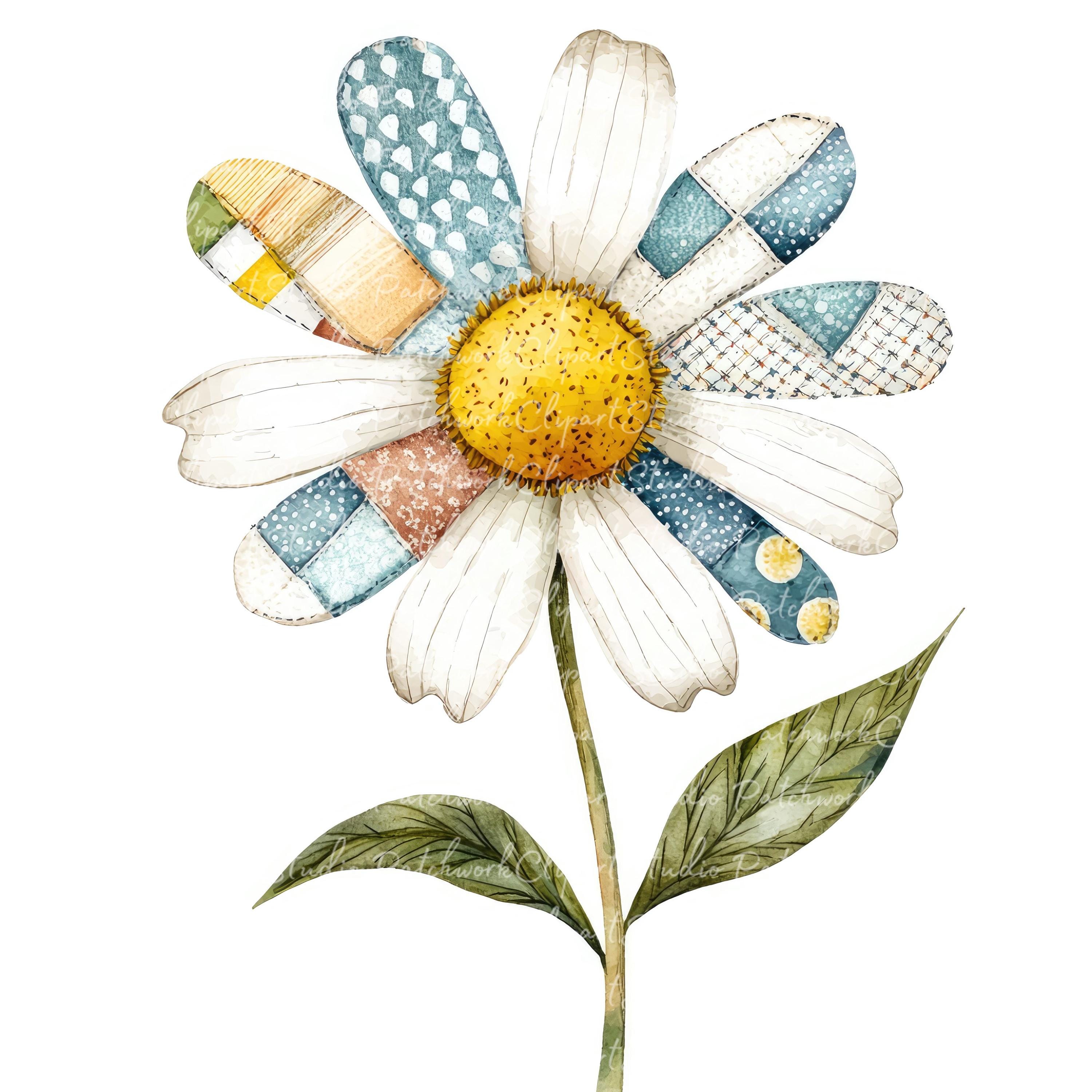 10 Chamomile Flower Clipart Bundle, PNG & JPG, Printable Patchwork ...