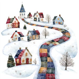 10 Christmas Village Clipart Bundle, PNG & JPG, Printable Patchwork ...