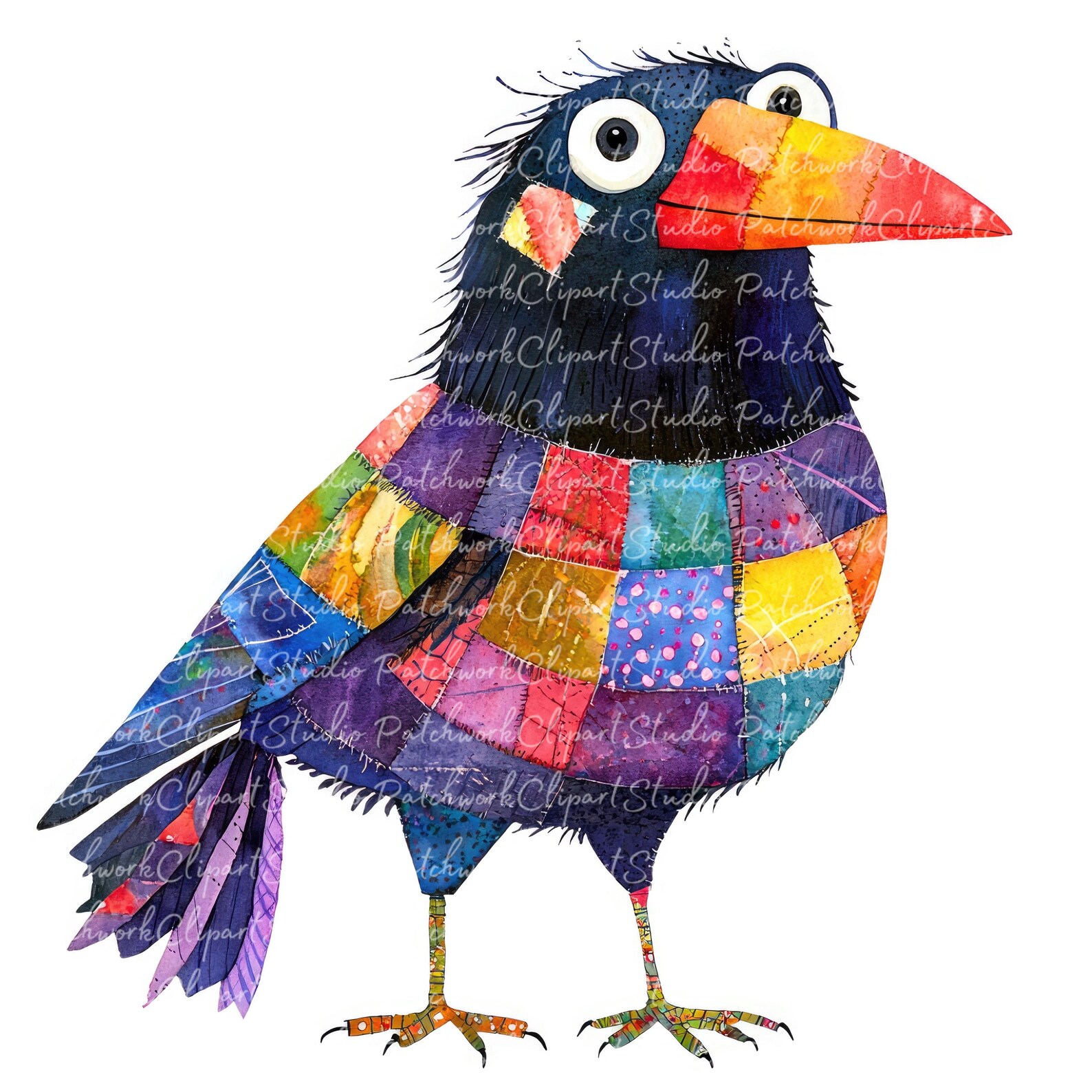 10 Colorful Crow Clipart Bundle, PNG & JPG, Printable Patchwork, Black ...