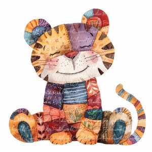 10 Tiger Clipart Bundle, PNG & JPG, Printable Patchwork Tigers ...