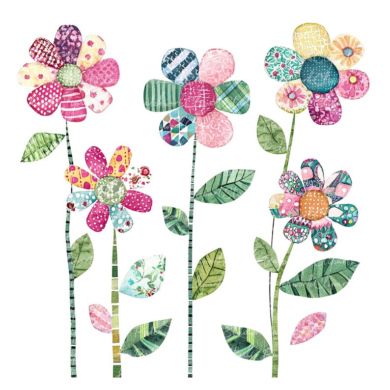 10 Spring Flowers Clipart Bundle, PNG & JPG, Printable Patchwork ...