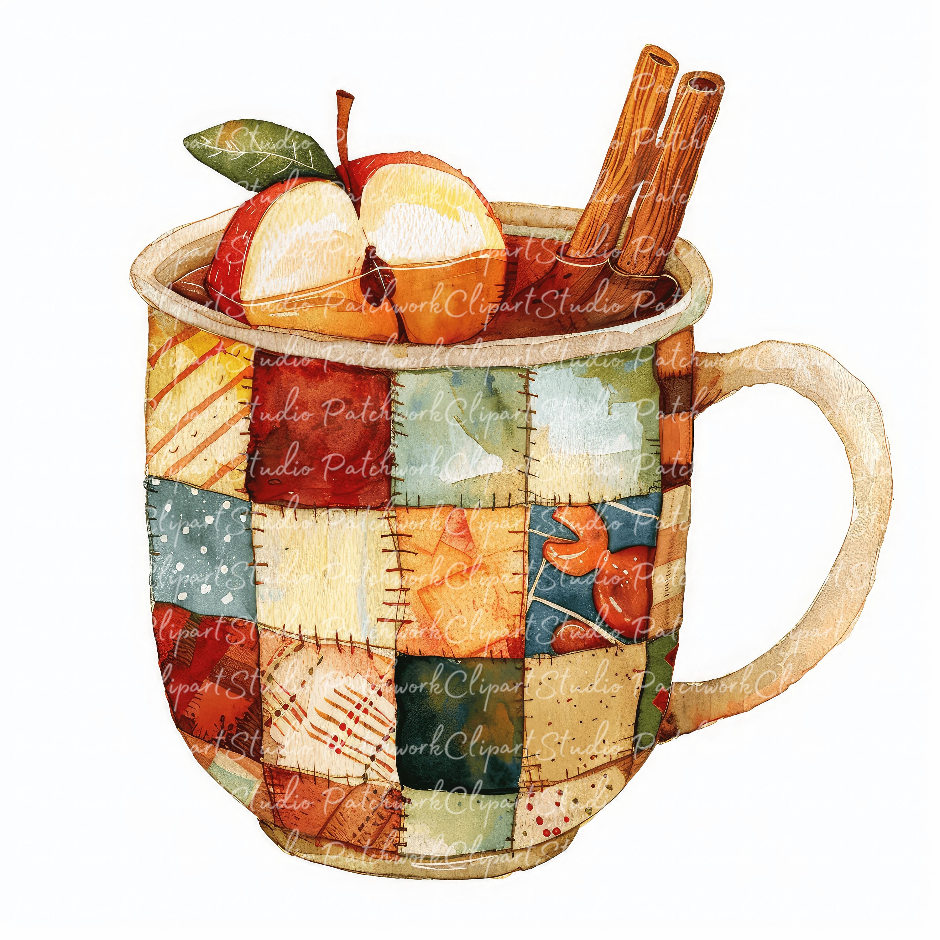 10 Hot Apple Cider Clipart Bundle, PNG & JPG, Printable Patchwork Drink ...