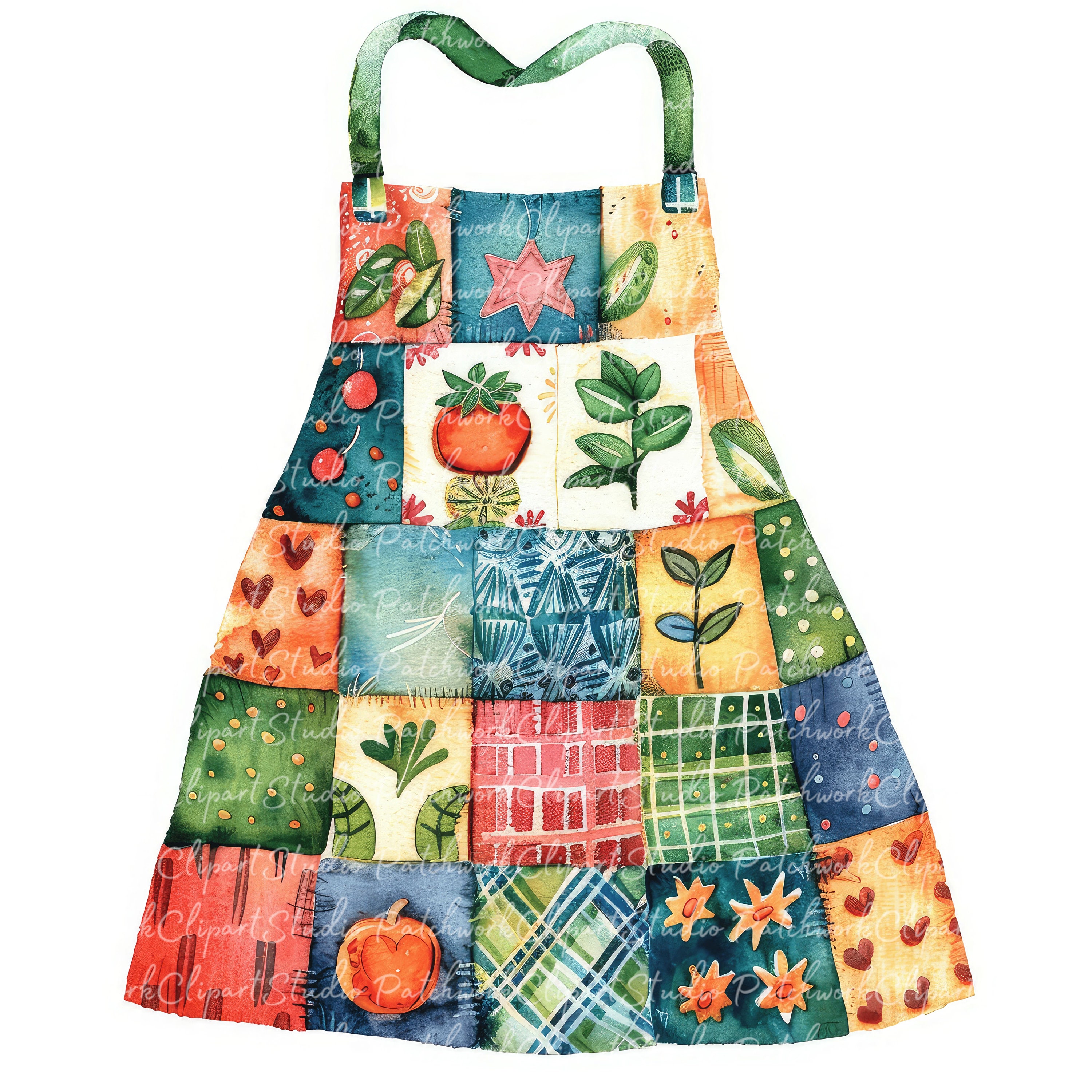10 Aprons Clipart Bundle, PNG & JPG, Printable Patchwork Apron ...