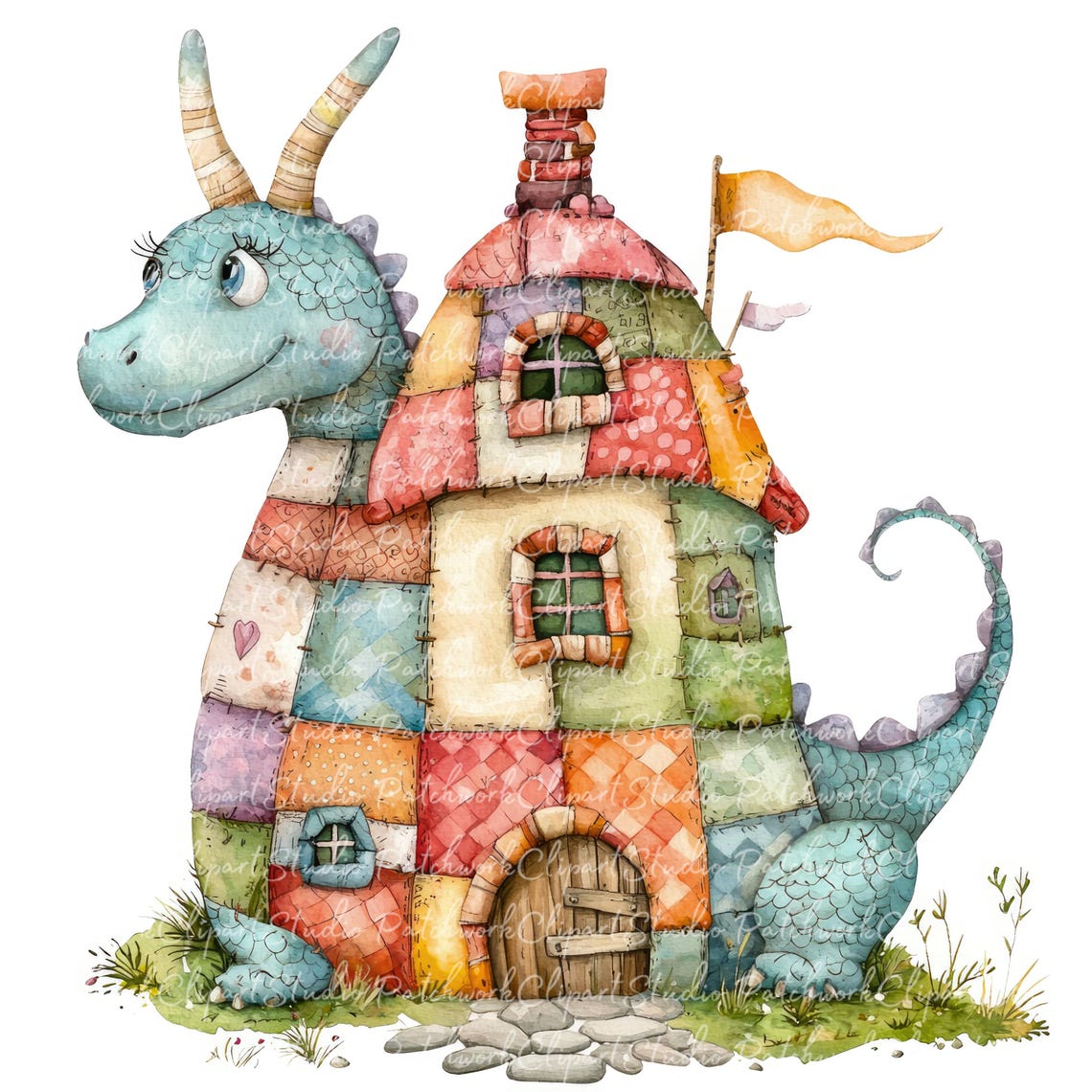 10 Dragon House Clipart Bundle, PNG & JPG, Printable Patchwork House ...