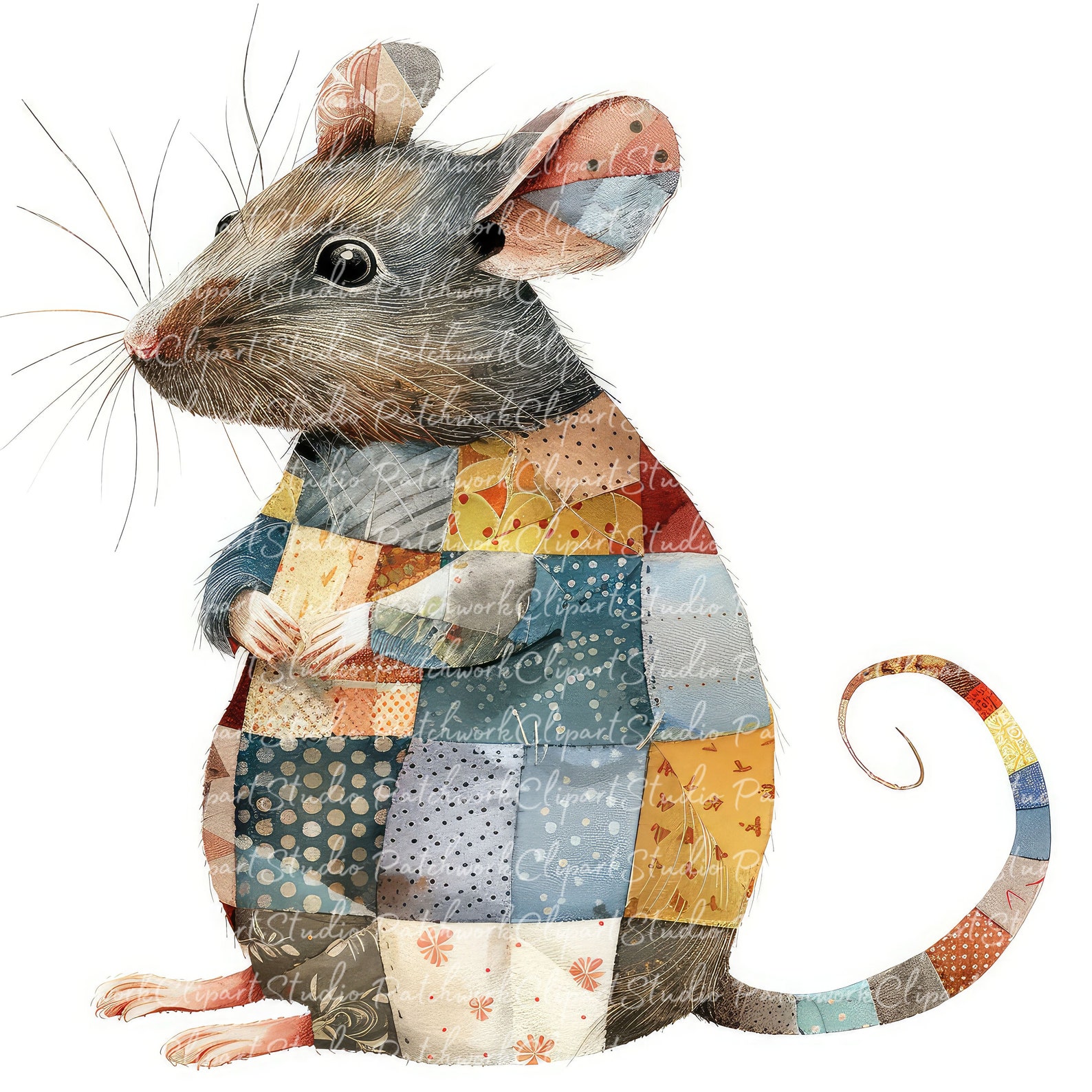 10 Rats Clipart Bundle, PNG & JPG, Printable Patchwork Rat ...