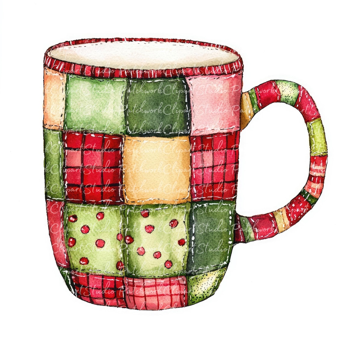 10 Christmas Mug Clipart Bundle, PNG & JPG, Printable Patchwork, Winter ...