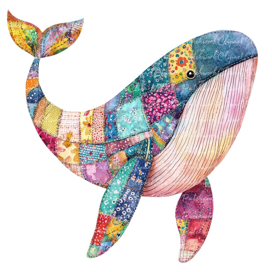 10 Whale Clipart Bundle, PNG & JPG, Printable Patchwork Whale ...