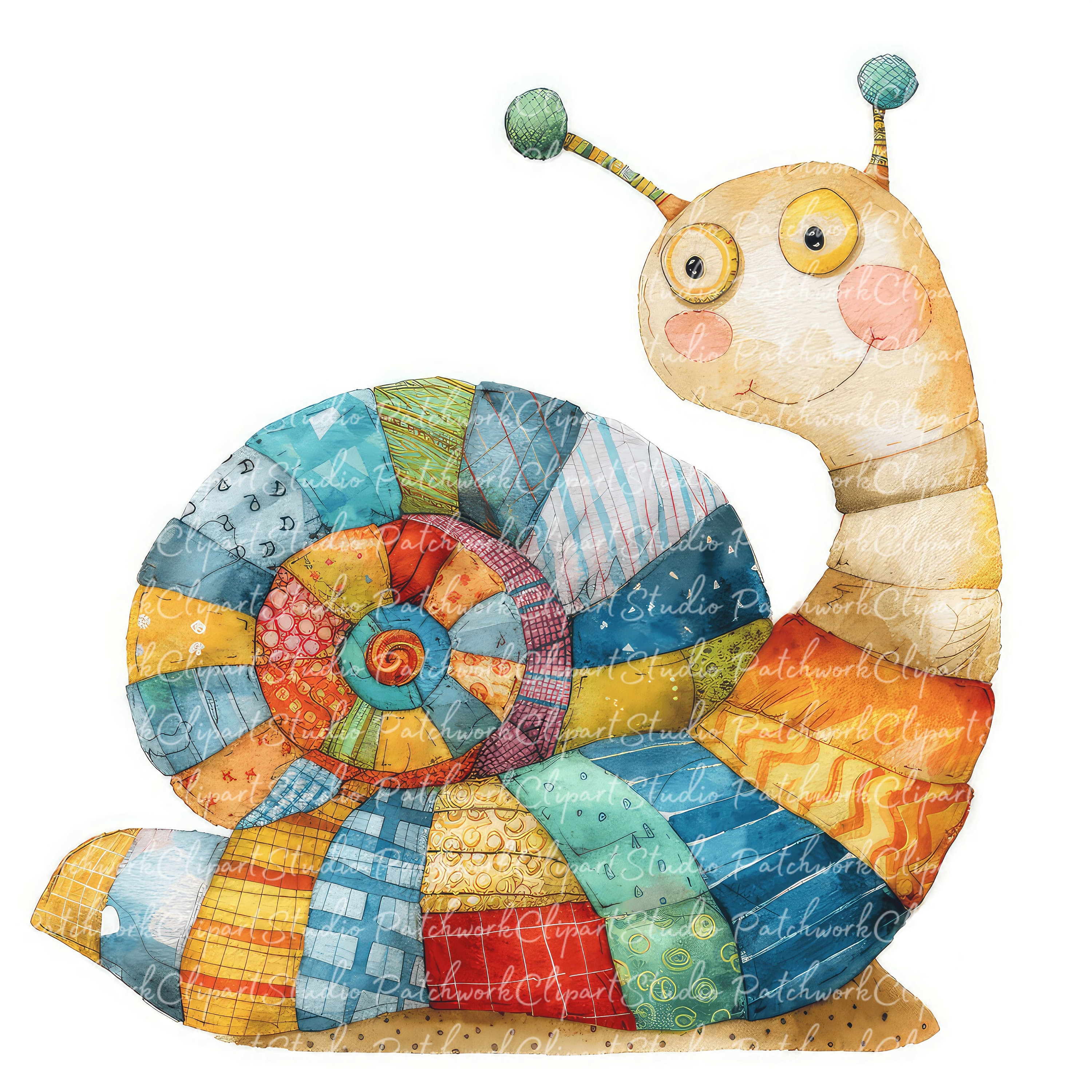 10 Snails Clipart Bundle, PNG & JPG, Printable Patchwork Snail ...