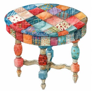 10 Tables Clipart Bundle, PNG & JPG, Printable Patchwork Table ...