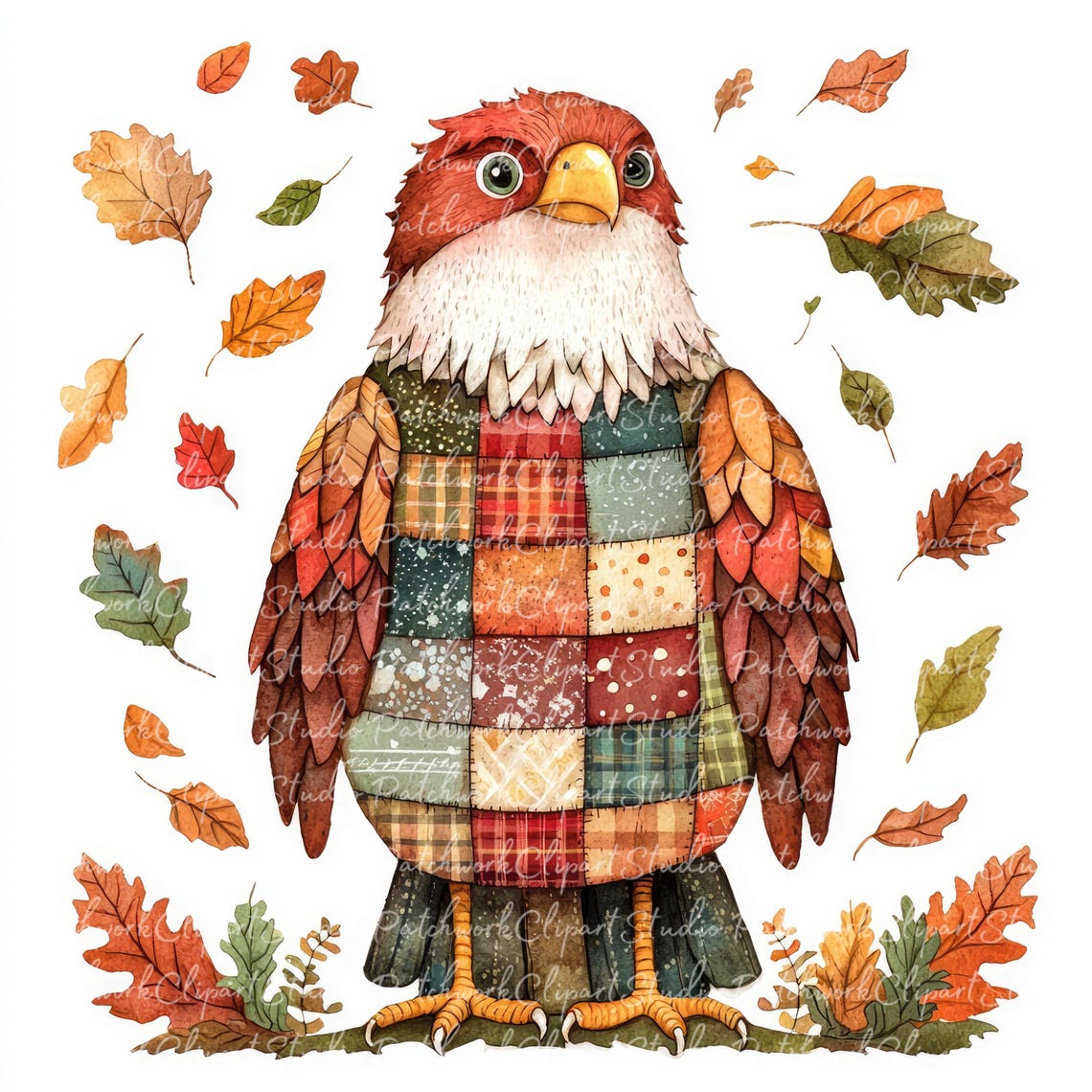 10 Autumn Eagle Clipart Bundle, PNG & JPG, Printable Patchwork, Eagle ...