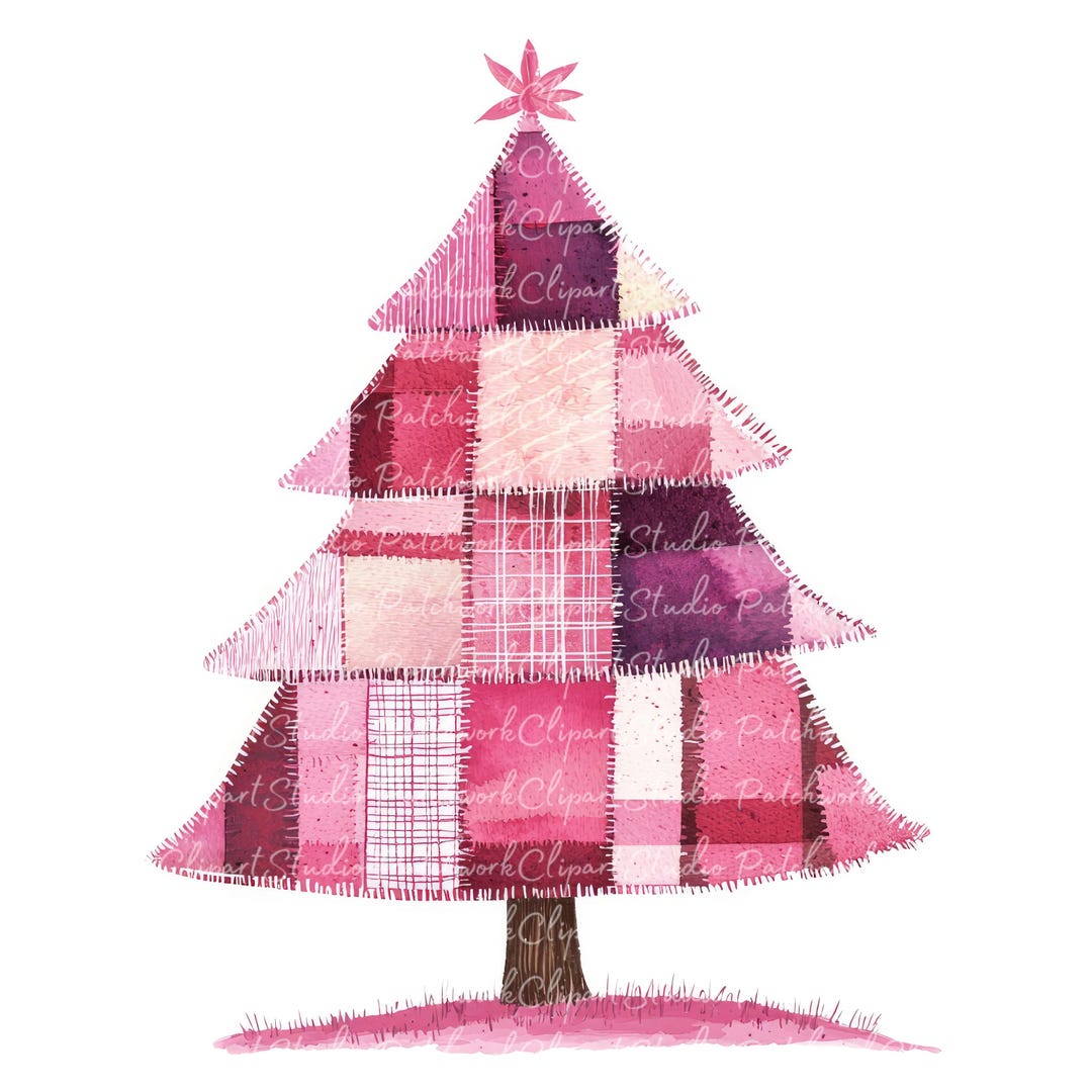 10 Pink Christmas Tree Clipart Bundle, PNG & JPG, Printable Patchwork ...