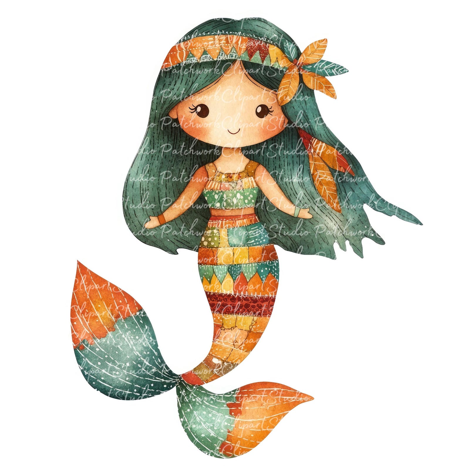 10 Mermaids Clipart Bundle, PNG & JPG, Printable Patchwork Mermaid ...