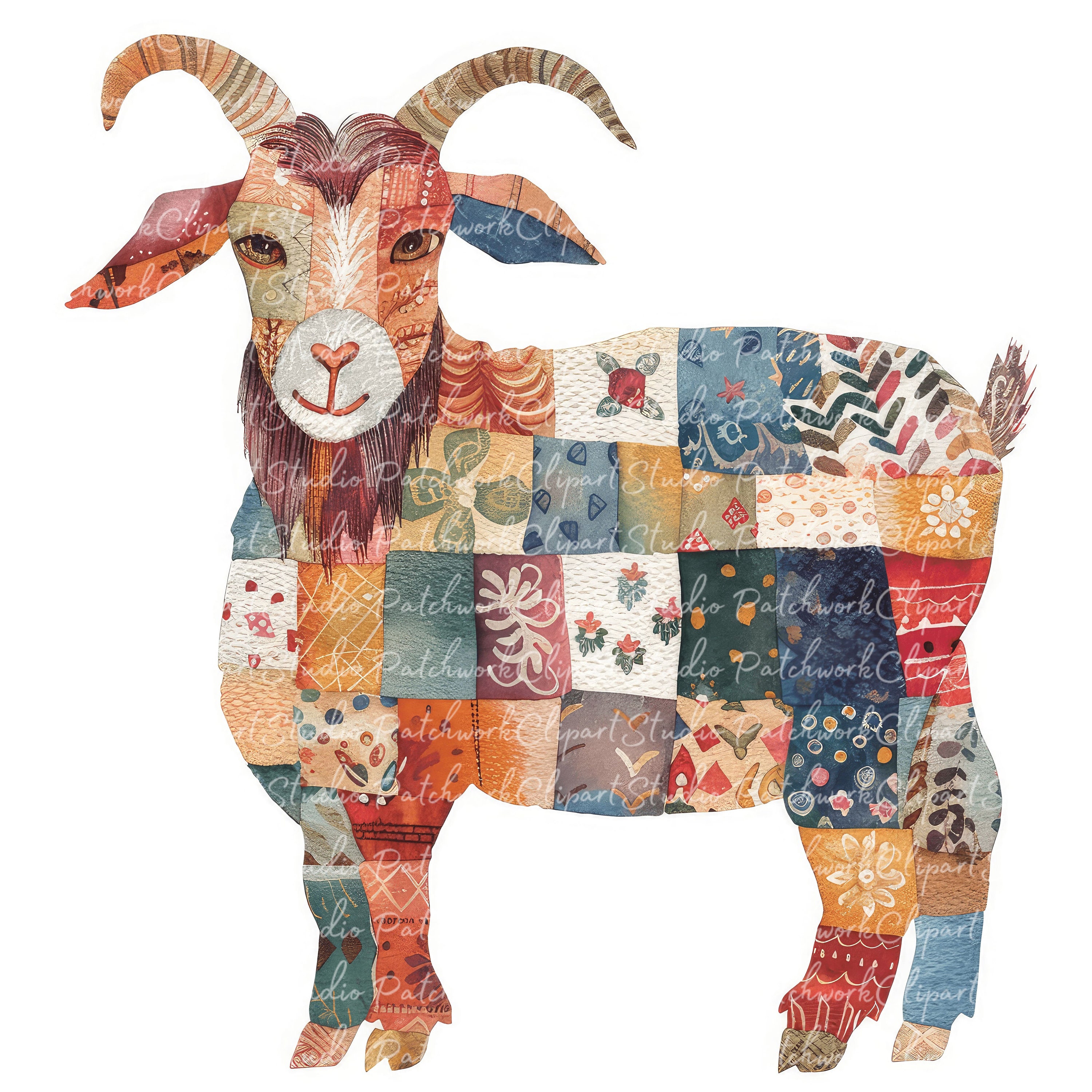 10 Goats Clipart Bundle, PNG & JPG, Printable Patchwork Goat ...