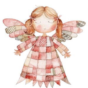 10 Pink Angels Clipart Bundle, PNG & JPG, Printable Patchwork Angel ...