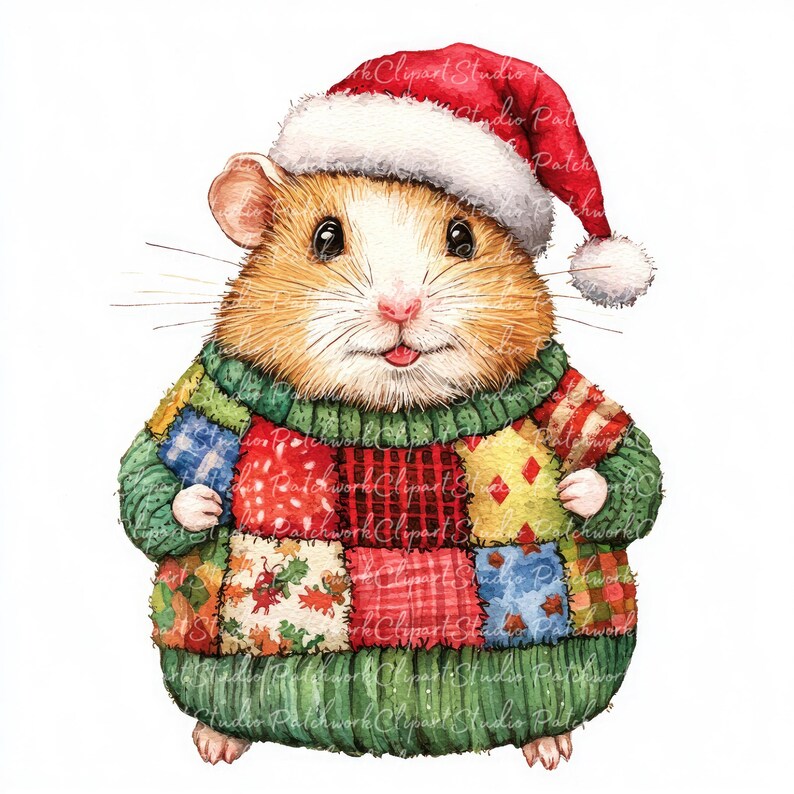 10 Christmas Hamster Clipart Bundle, PNG & JPG, Printable Patchwork ...