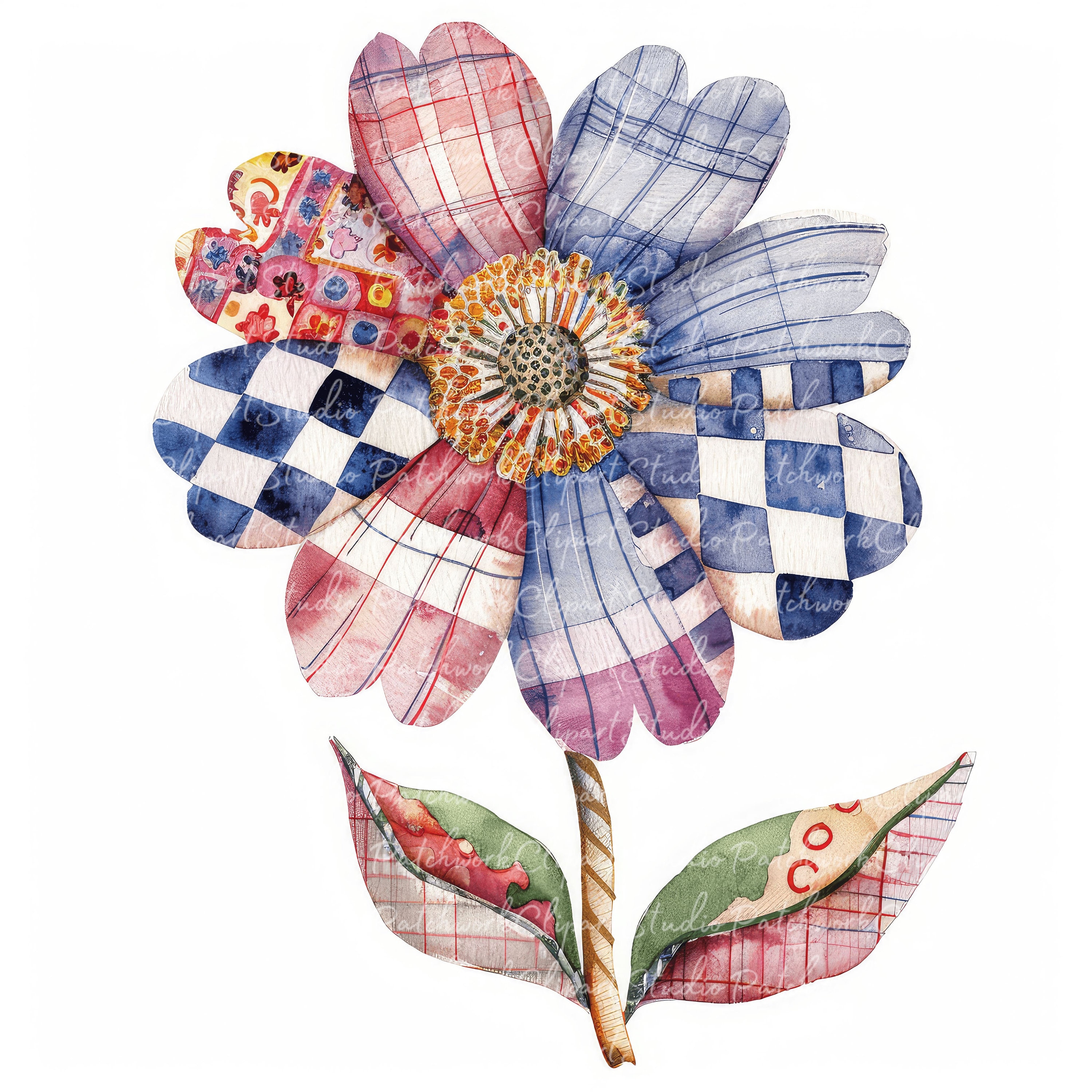 10 Flowers Clipart Bundle, PNG & JPG, Printable Patchwork Flower ...