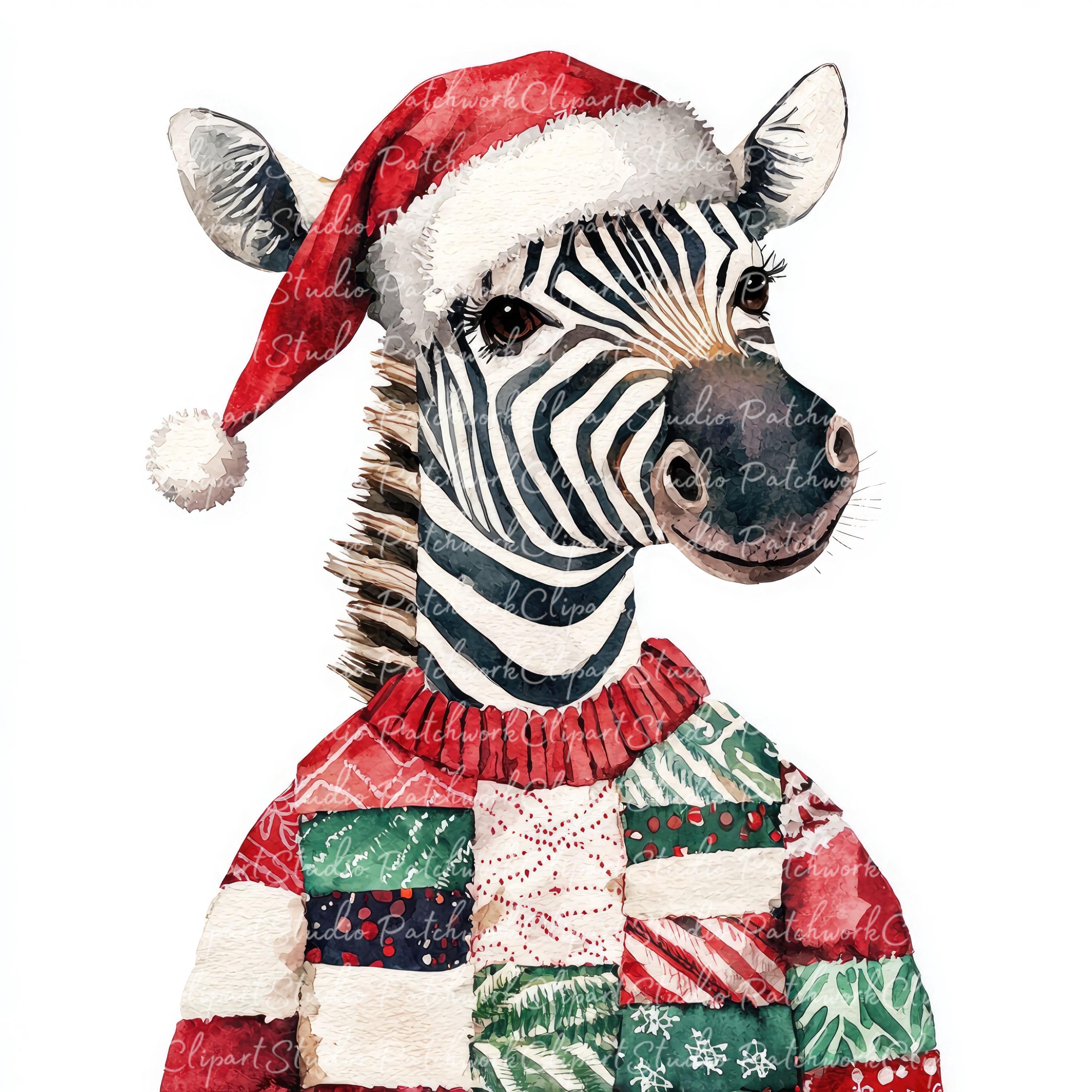 10 Christmas Zebra Clipart Bundle, PNG & JPG, Printable Patchwork ...