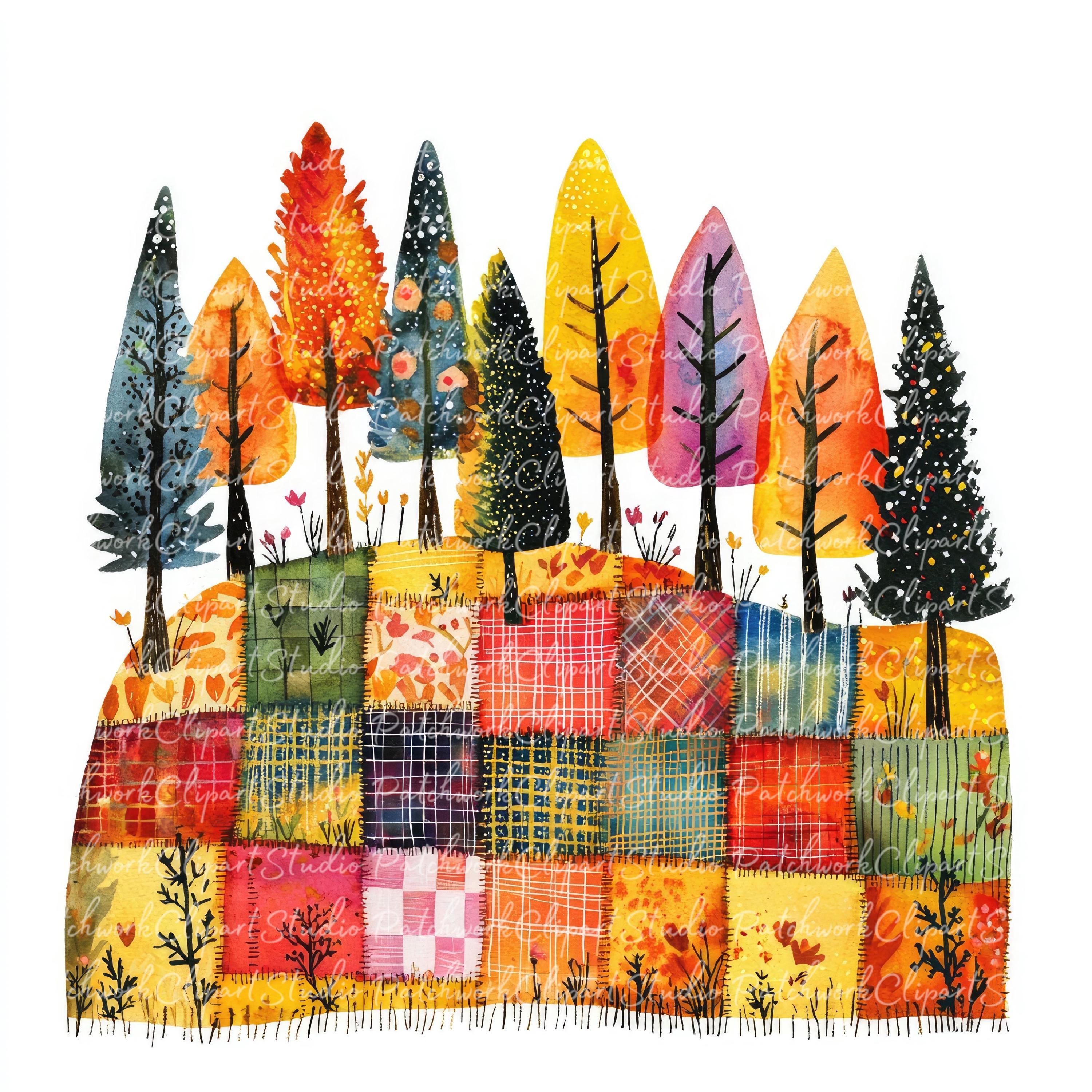 10 Autumn Forest Clipart Bundle, PNG & JPG Printable Patchwork, Forest ...