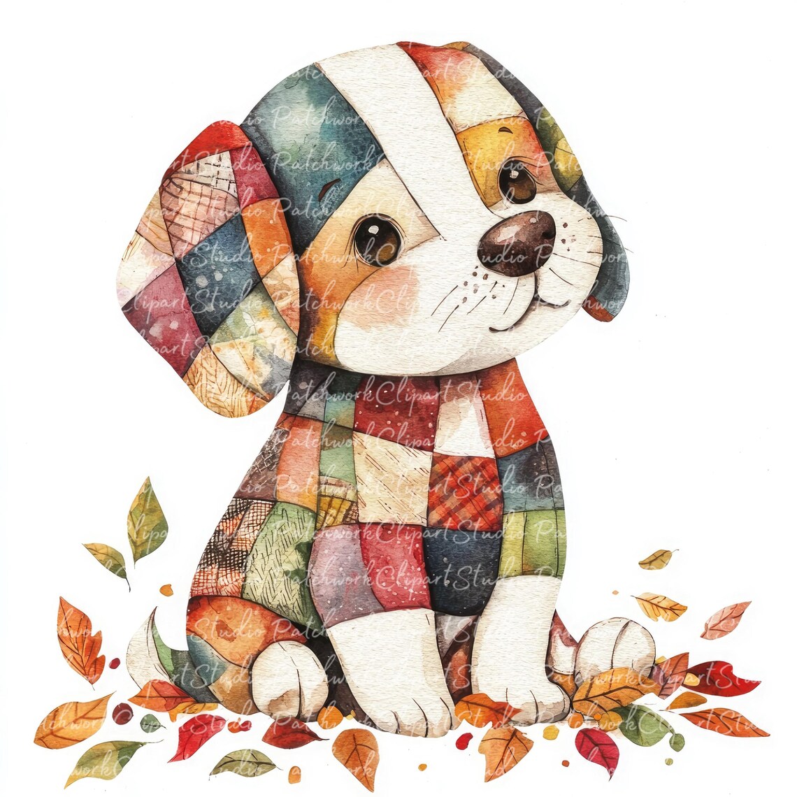10 Autumn Dog Clipart Bundle, PNG & JPG, Printable Patchwork, Dog in ...