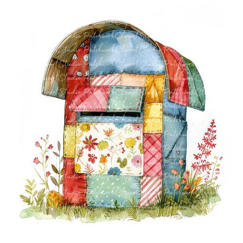 10 Mailboxes Clipart Bundle, PNG & JPG, Printable Patchwork Mailbox ...