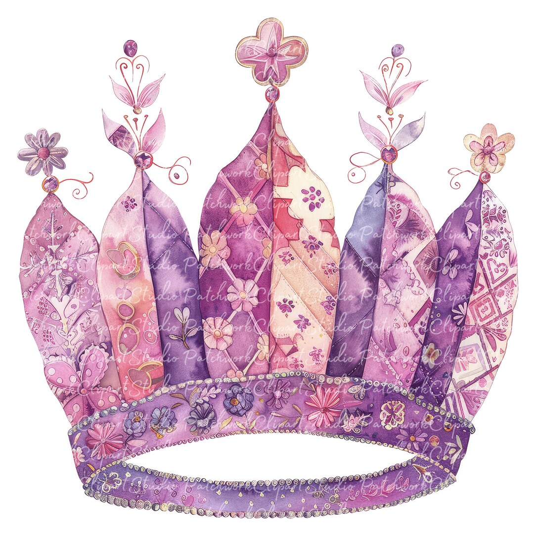10 Purple Crown Clipart Bundle, PNG & JPG, Printable Patchwork Crowns ...