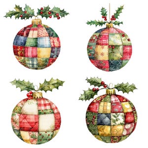15 Christmas Bauble Clipart Bundle, PNG & JPG, Printable Patchwork ...
