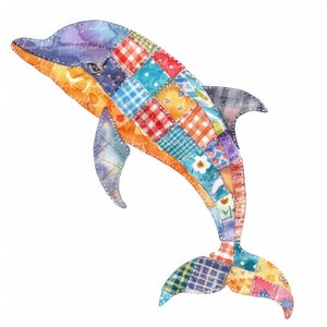 10 Dolphins Clipart Bundle, PNG & JPG, Printable Patchwork Dolphin ...