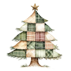 10 Christmas Tree Clipart Bundle, PNG & JPG, Printable Patchwork, Xmas ...