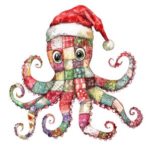 10 Christmas Octopus Clipart Bundle, PNG & JPG, Printable Patchwork ...