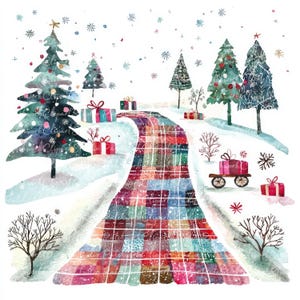 10 Christmas Winter Road Clipart Bundle, PNG & JPG, Printable Patchwork ...