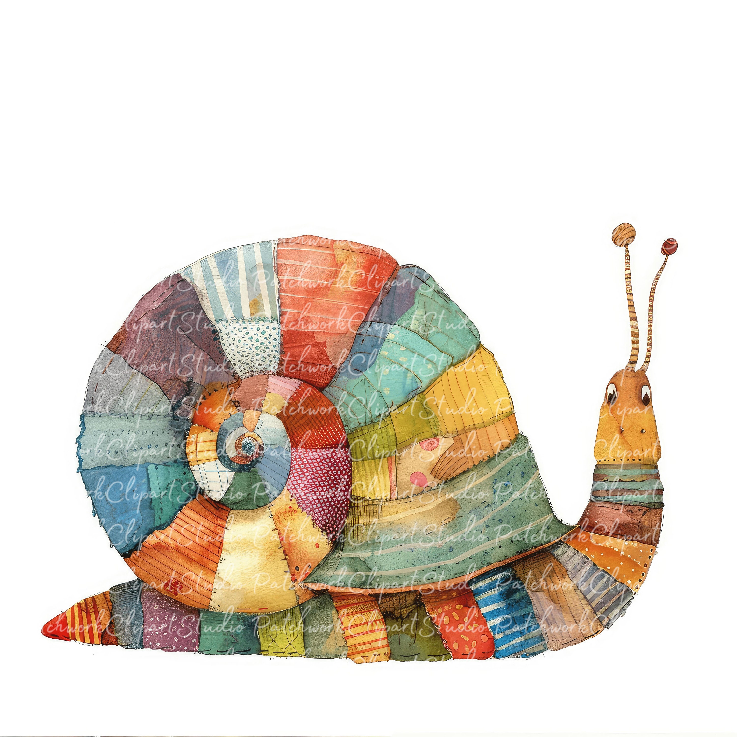 10 Snails Clipart Bundle, PNG & JPG, Printable Patchwork Snail ...