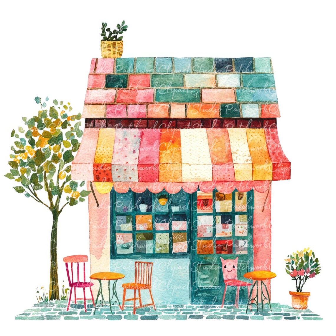 10 Cafe Clipart Bundle, PNG & JPG, Printable Patchwork Cafe ...