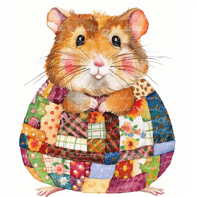 10 Hamsters Clipart Bundle, PNG & JPG, Printable Patchwork Hamster ...