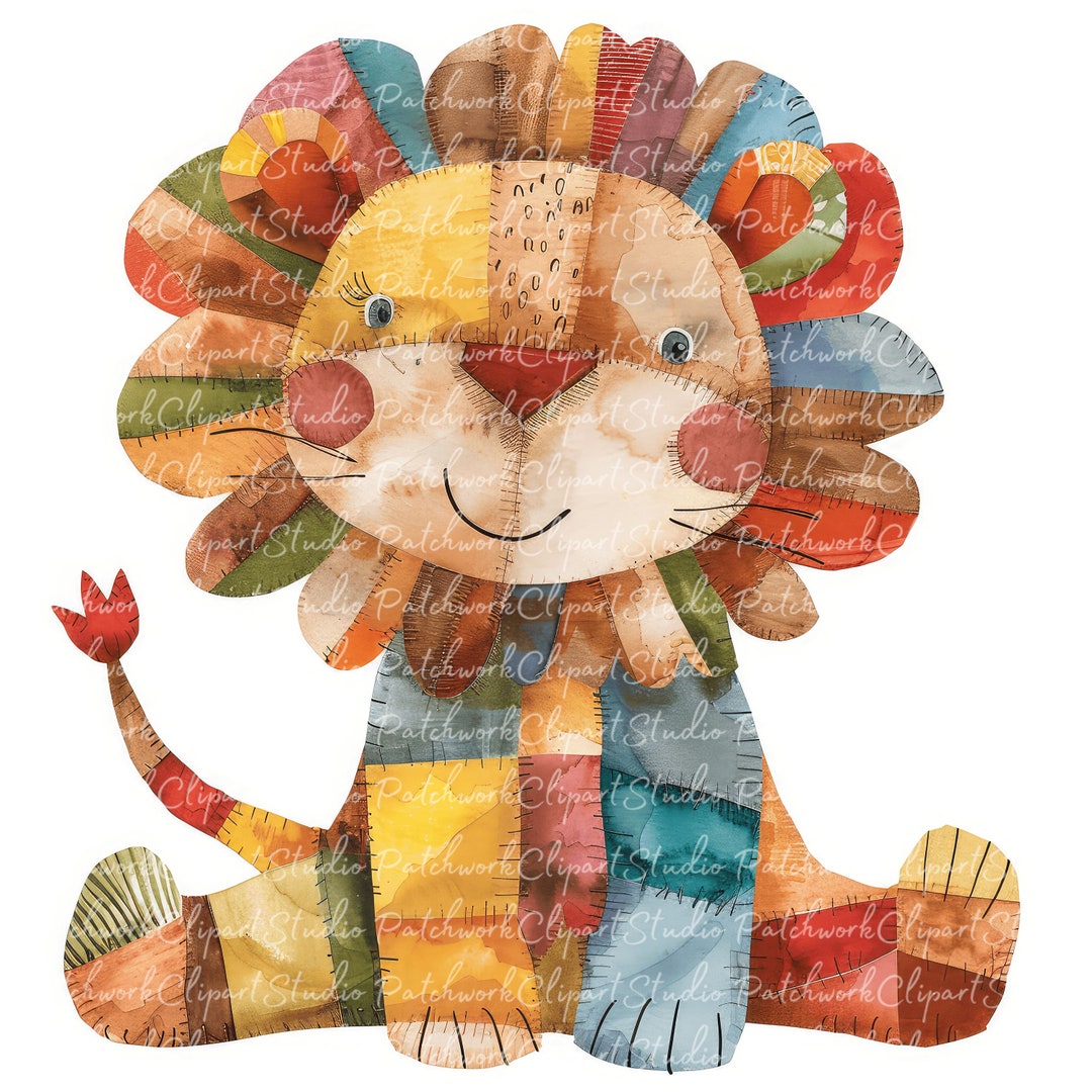 10 Lions Clipart Bundle, PNG & JPG, Printable Patchwork Lion ...