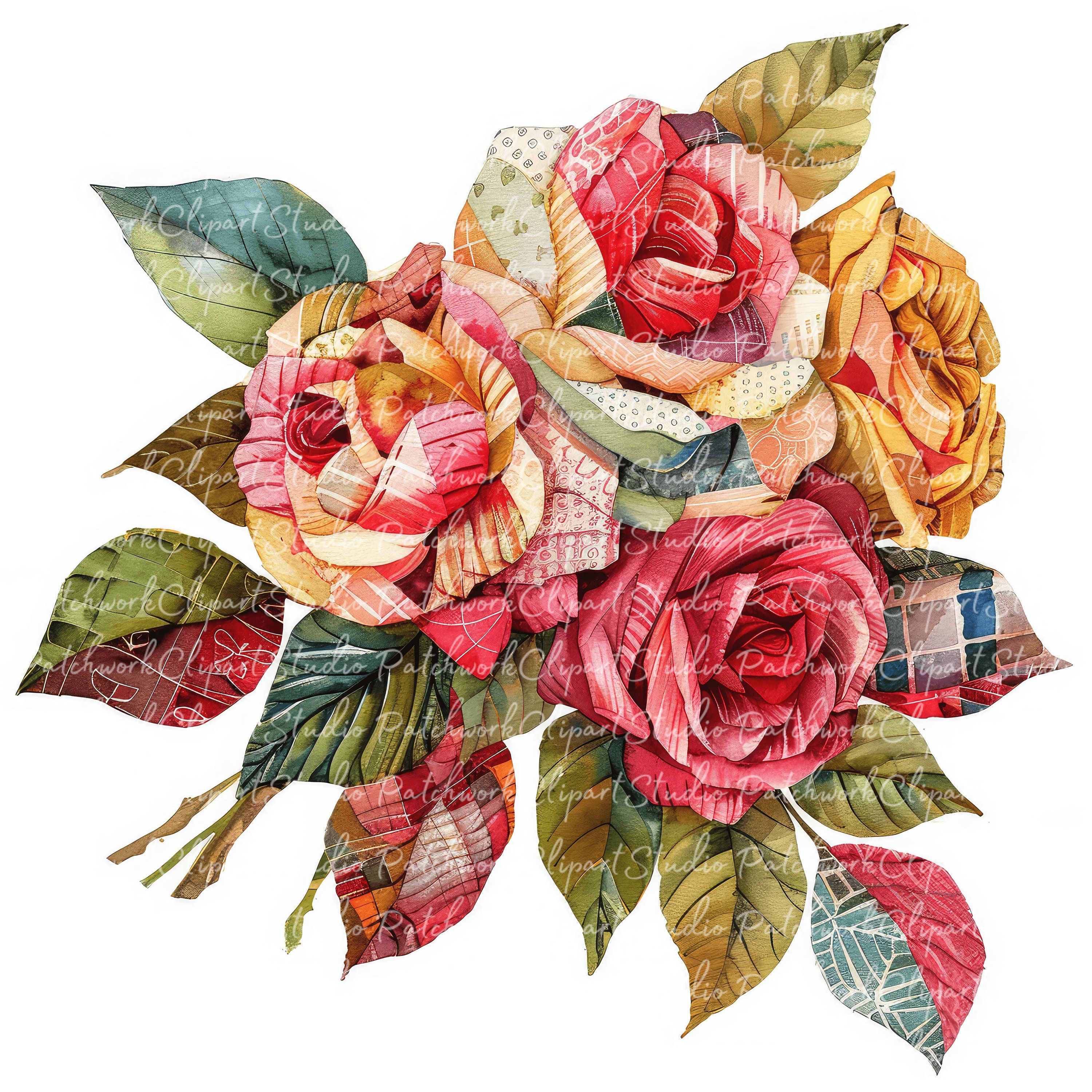 10 Bouquet of Roses Clipart Bundle, PNG & JPG, Printable Patchwork ...