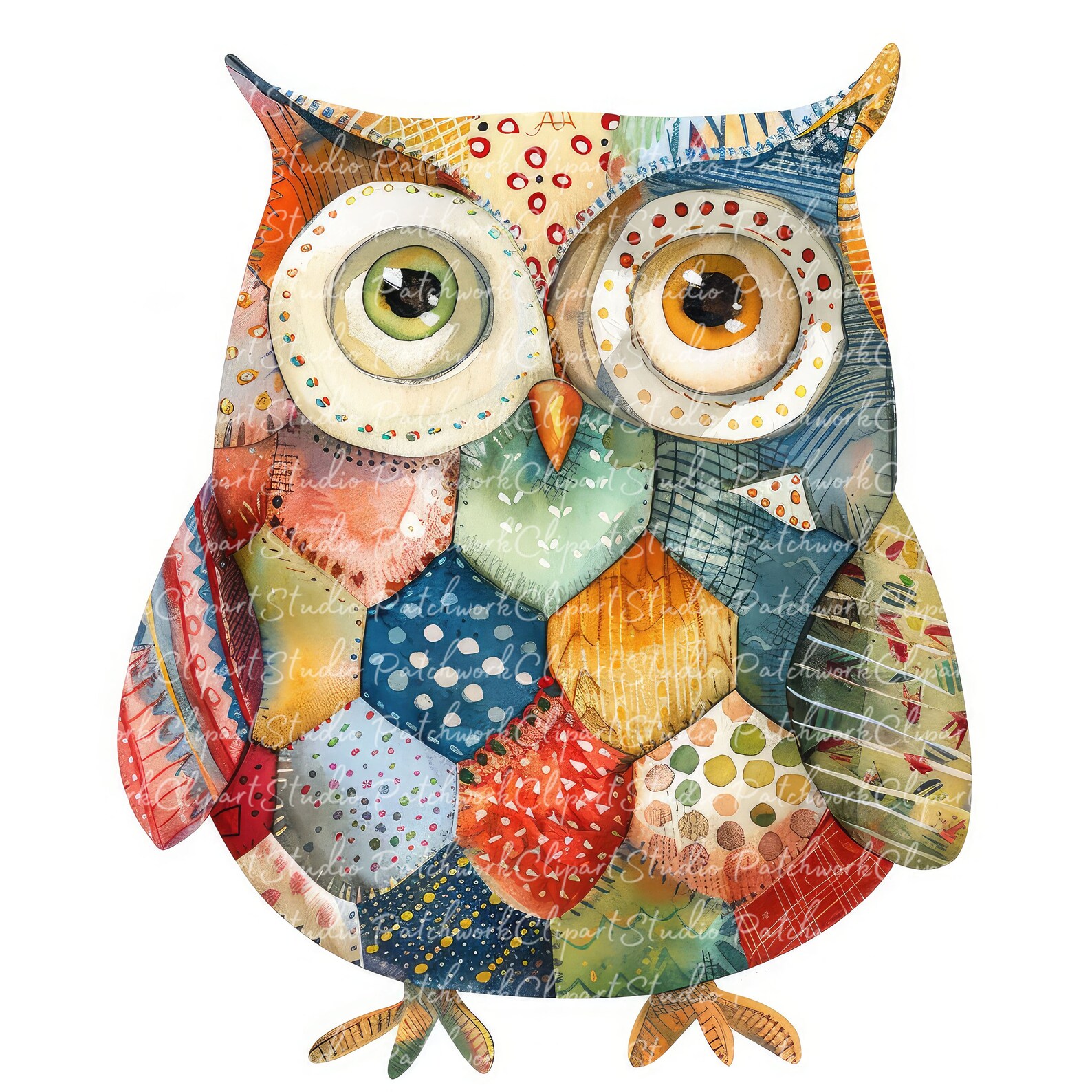 10 Owl Clipart Bundle, PNG & JPG, Printable Patchwork Owls ...